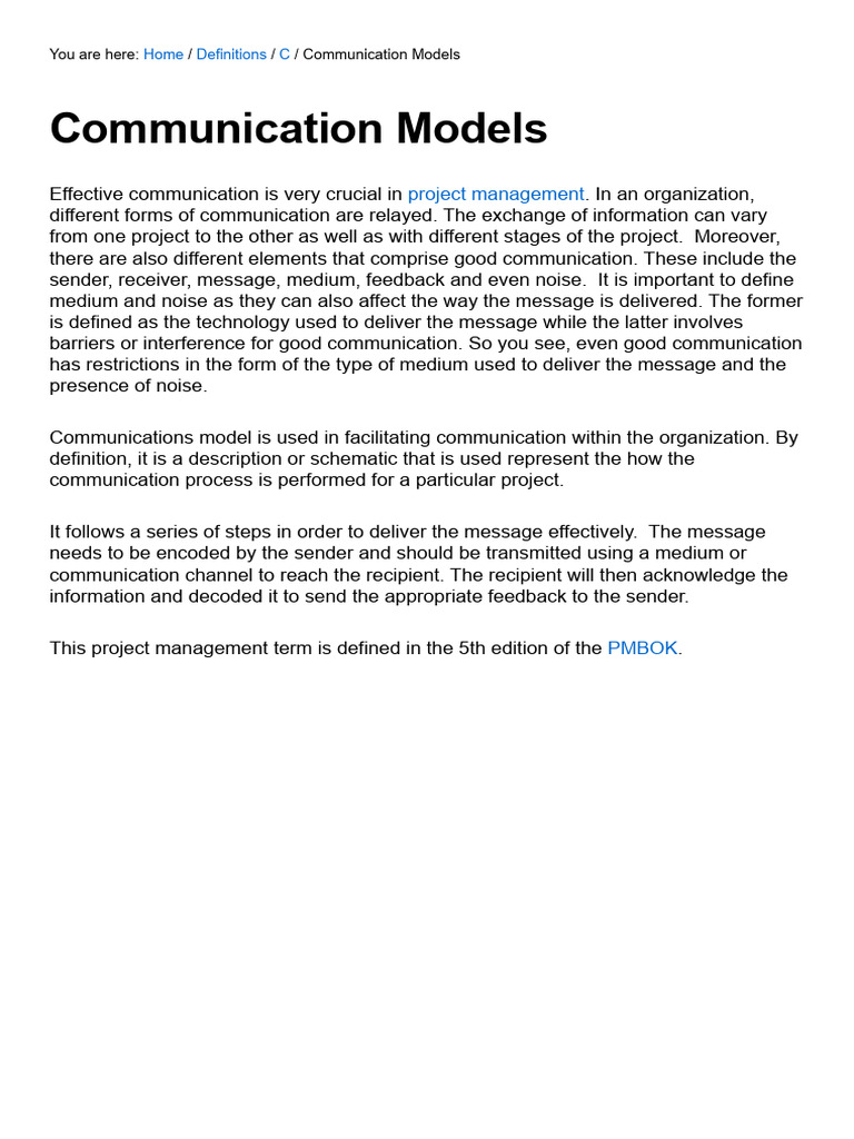 Communication Models - Project Management Knowledge | PDF