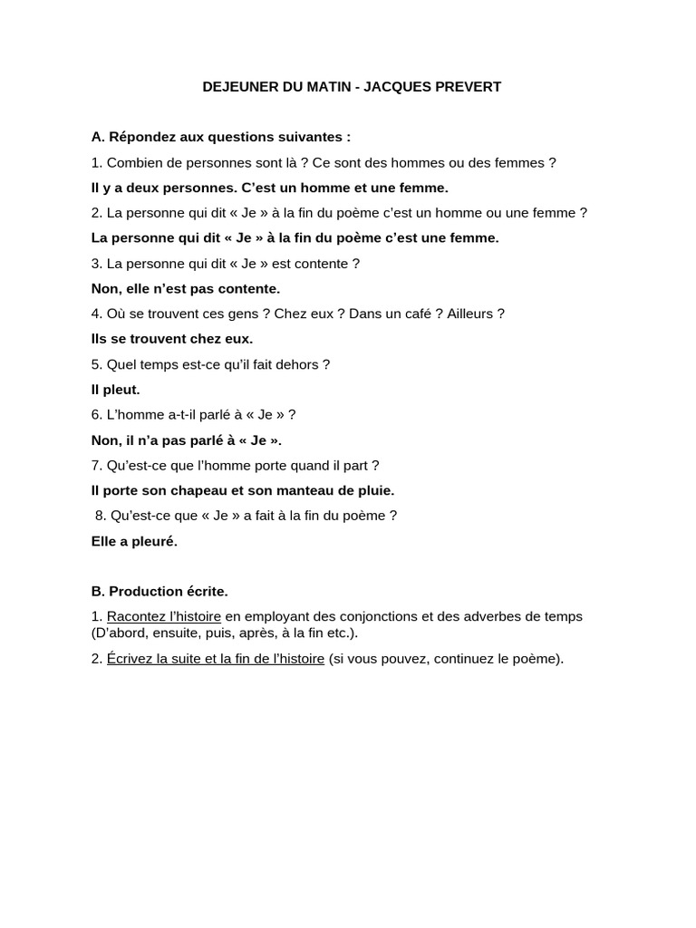 Analyse du poème "Déjeuner du matin" | PDF