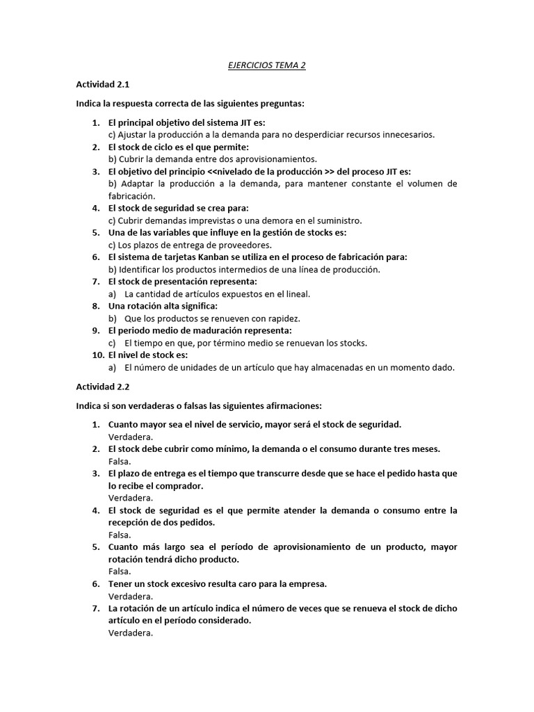 Ejercicios Finales Tema 2 | PDF | Lean Manufacturing | Business