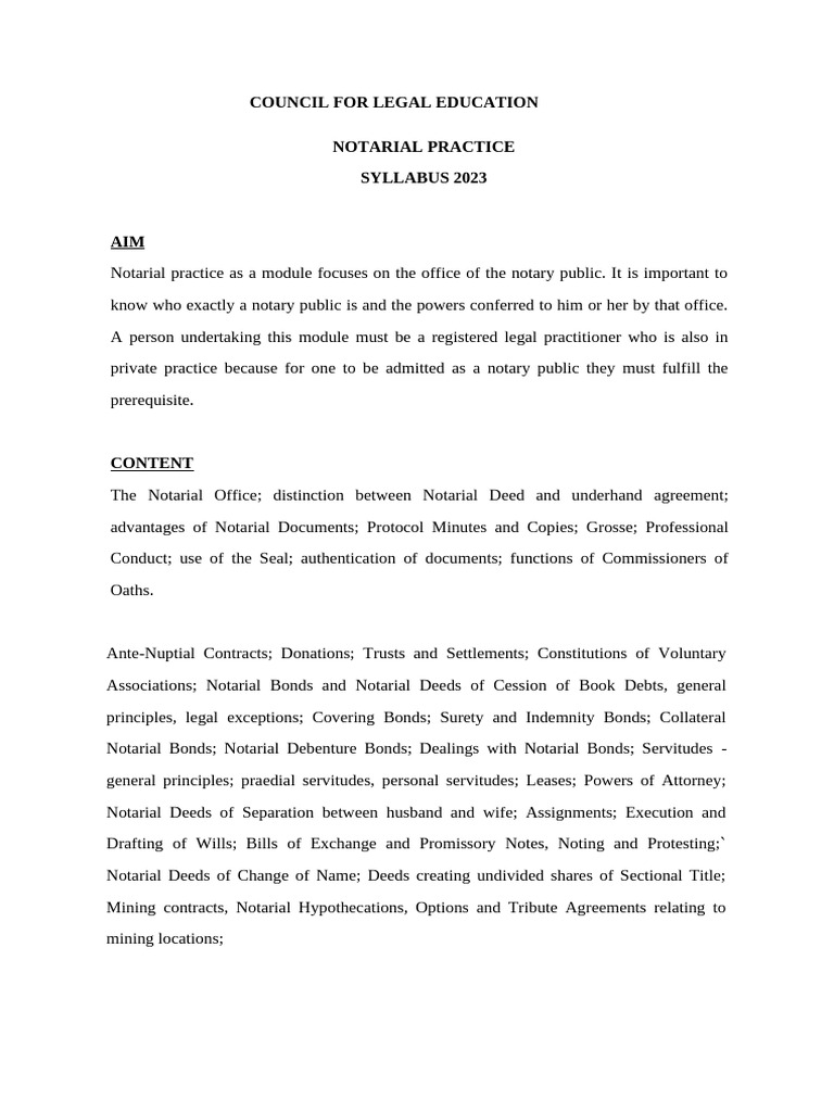 CLE Syllabus For Notarial Practice 2023 | PDF