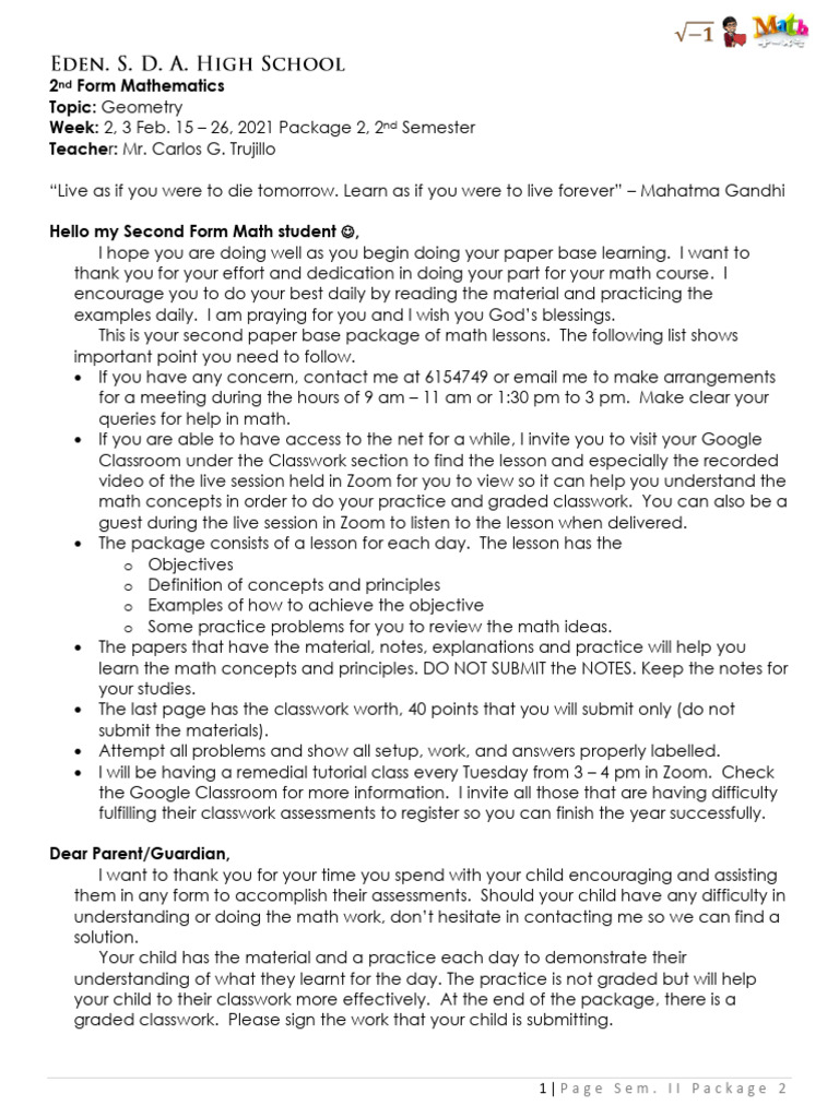 2nd Form Math Offline Package 2 Feb 15-26 2021 | PDF | Cartesian ...