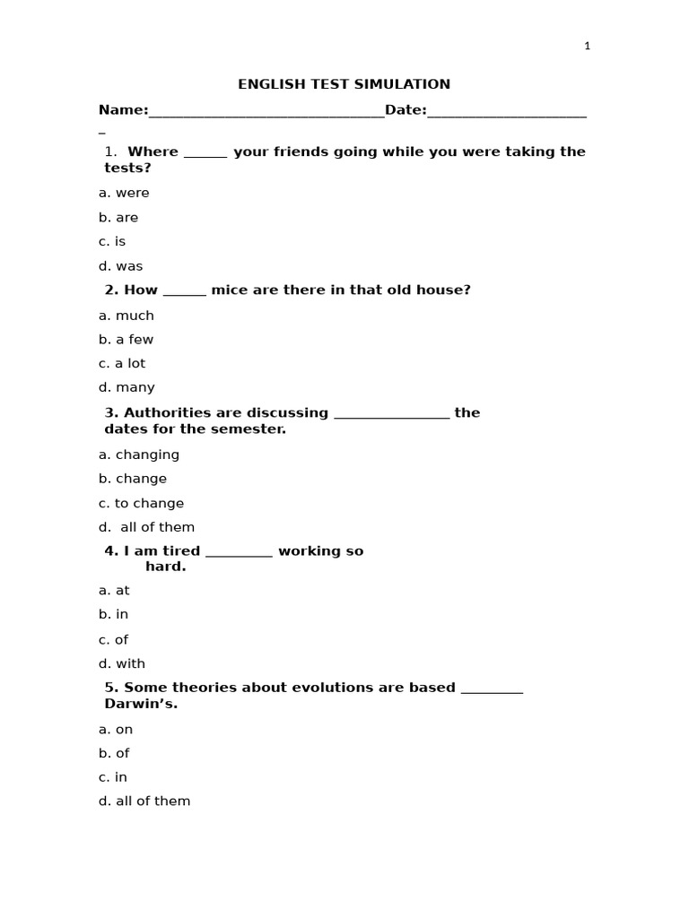 ENGLISH TEST SIMULATION | PDF | Verb
