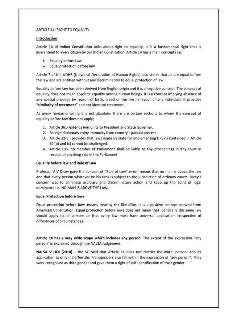 Article 14 Notes | PDF