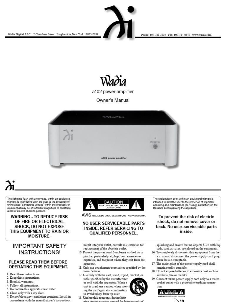 Manual Usuario Wadia-A102 | PDF | Electrical Connector | Loudspeaker