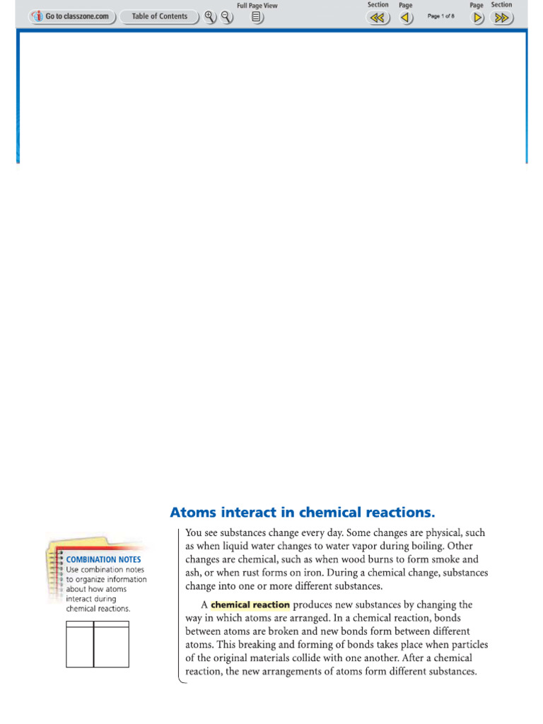 Chemical Reactions Alter Arrangements Optional Reading Resource | PDF