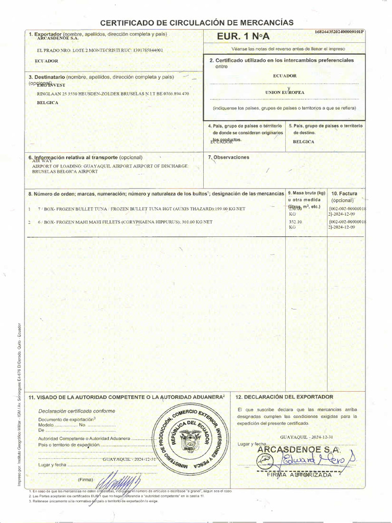 CERT EUR 1 FACT 182 | PDF