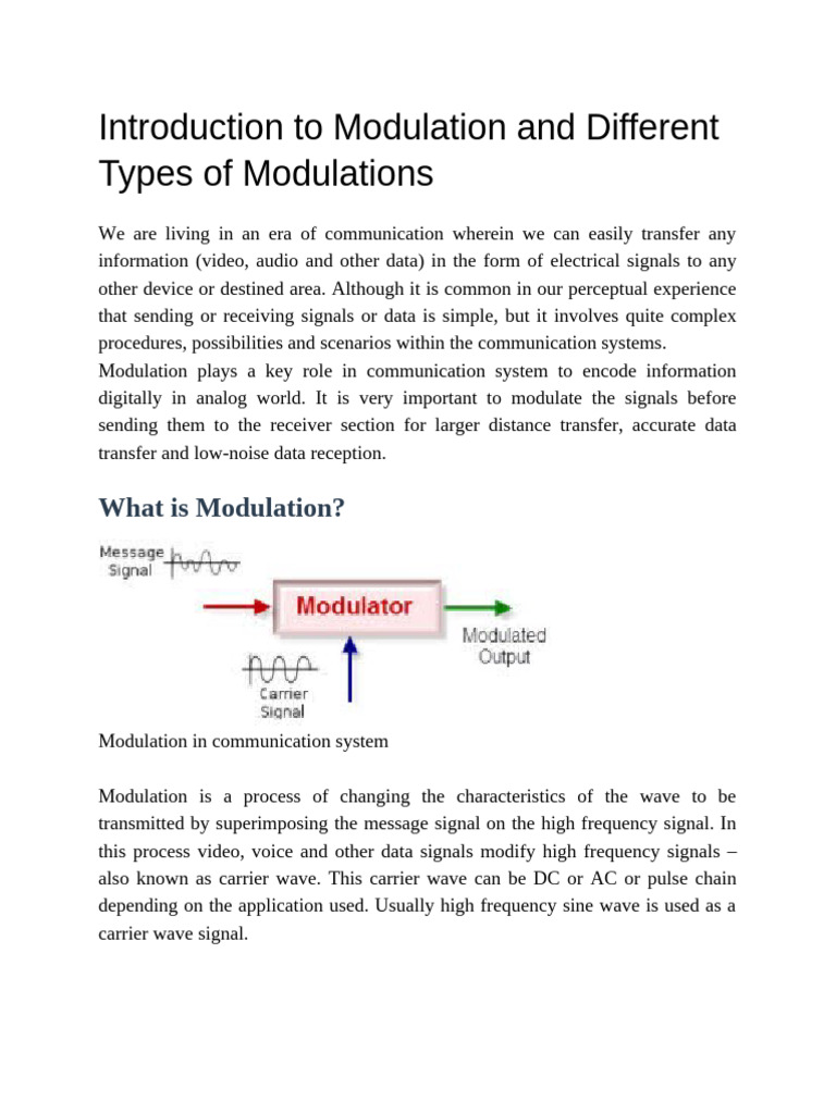 Introduction To Modulation and Different Types of Modulations | PDF | Modulation | Frequency ...