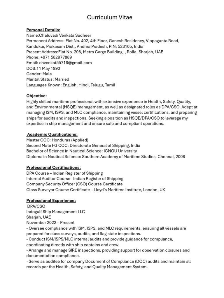 Sudheer CV | PDF | Regulatory Compliance | Water Transport