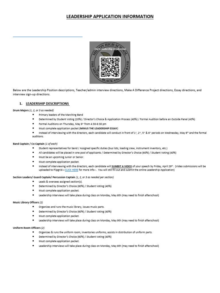 Leadership App Section Descriptions 2024 | PDF