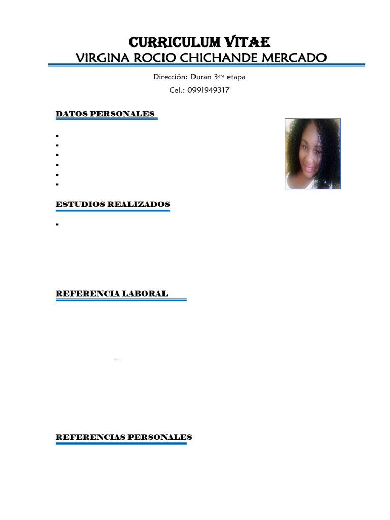Currículum Vitae de Virginia Chichande | PDF