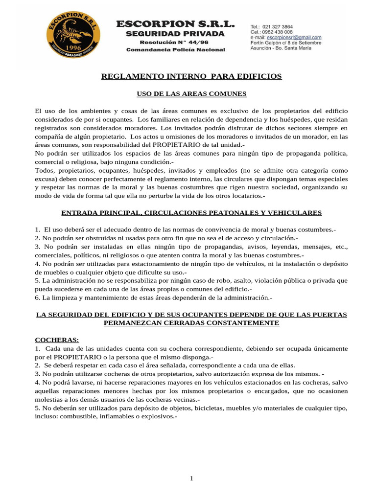 Reglamento Interno - Edificio Torre Augusta | PDF | Estufa de cocina | Moralidad