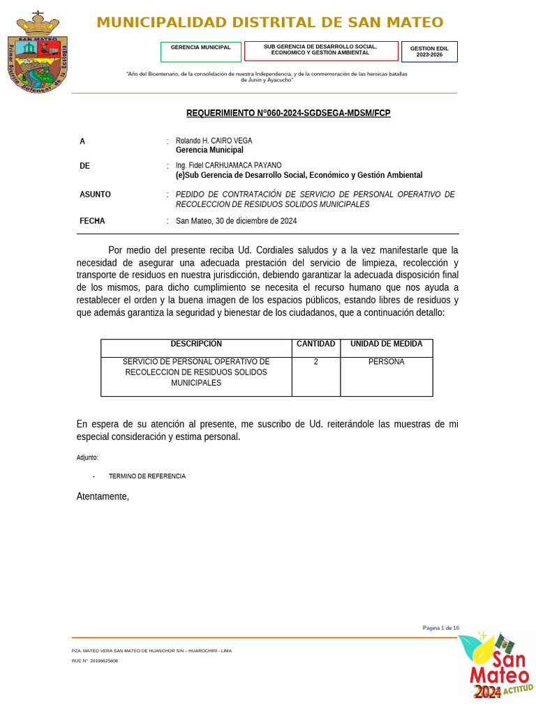 REQUERIMIENTO N°059-2024 PEDIDO | PDF | Residuos | Corrupción política