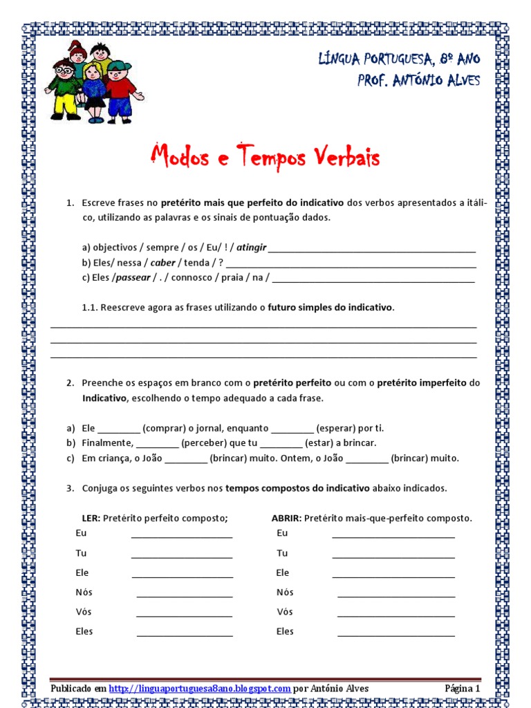 Verbos - Exercícios Flexão Tempos e Modos (Blog8 10-11) | PDF