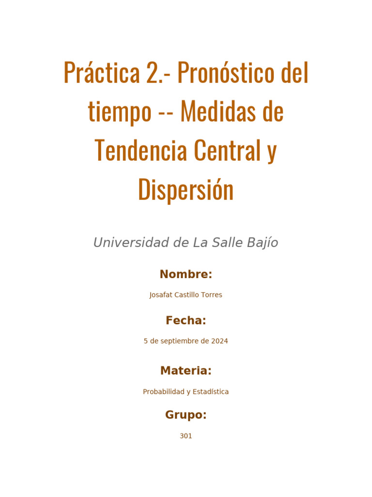 P02 - Tabla Pronóstico Del Tiempo | PDF | Media | Meteorología