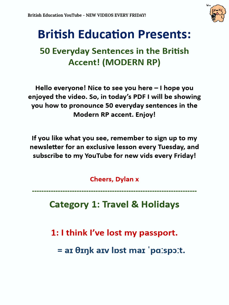 Say These 50 DAILY SENTENCES in A British Accent! PDF | PDF