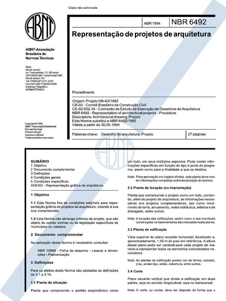 NBR 6492 - 1992 - Representação de Projetos de Arquitetura | PDF