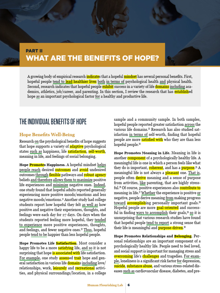 Benefits of Hope for Well-Being | PDF | Friendship | Psychological ...