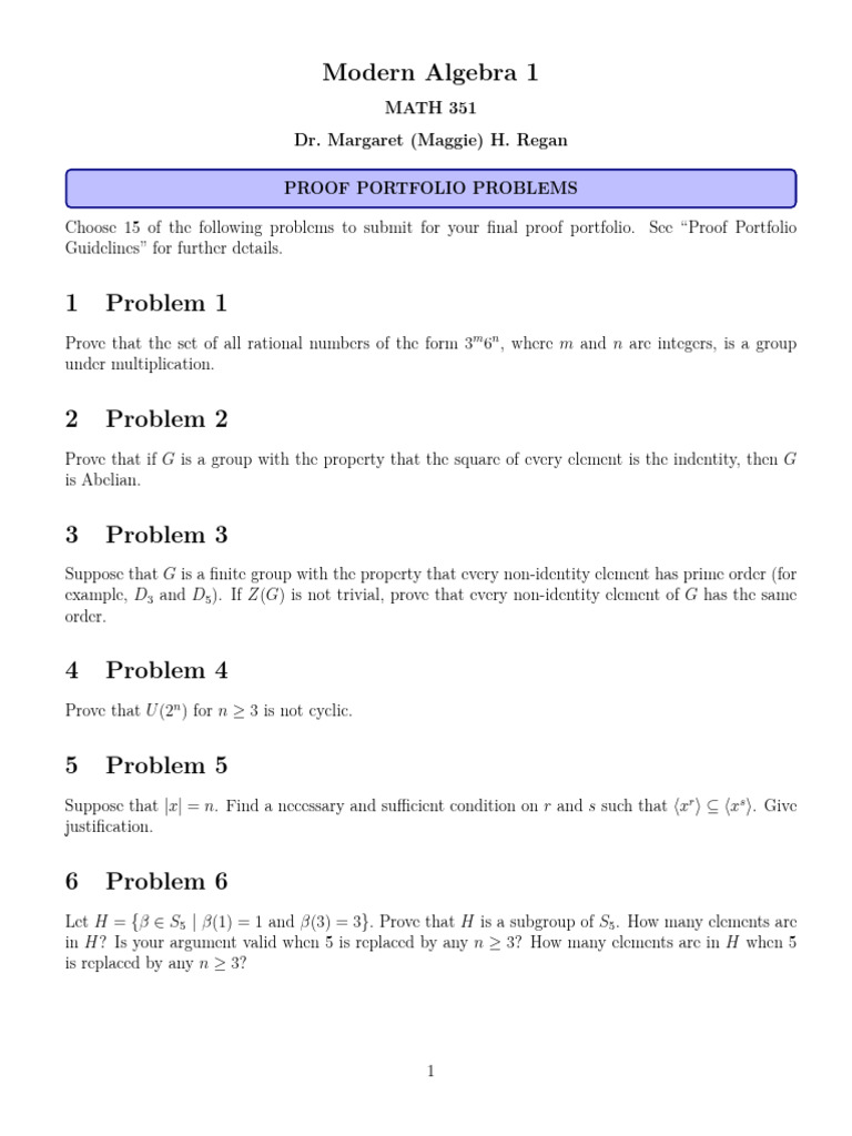 M351 ProofPortfolioProblems | PDF | Group (Mathematics) | Mathematical ...