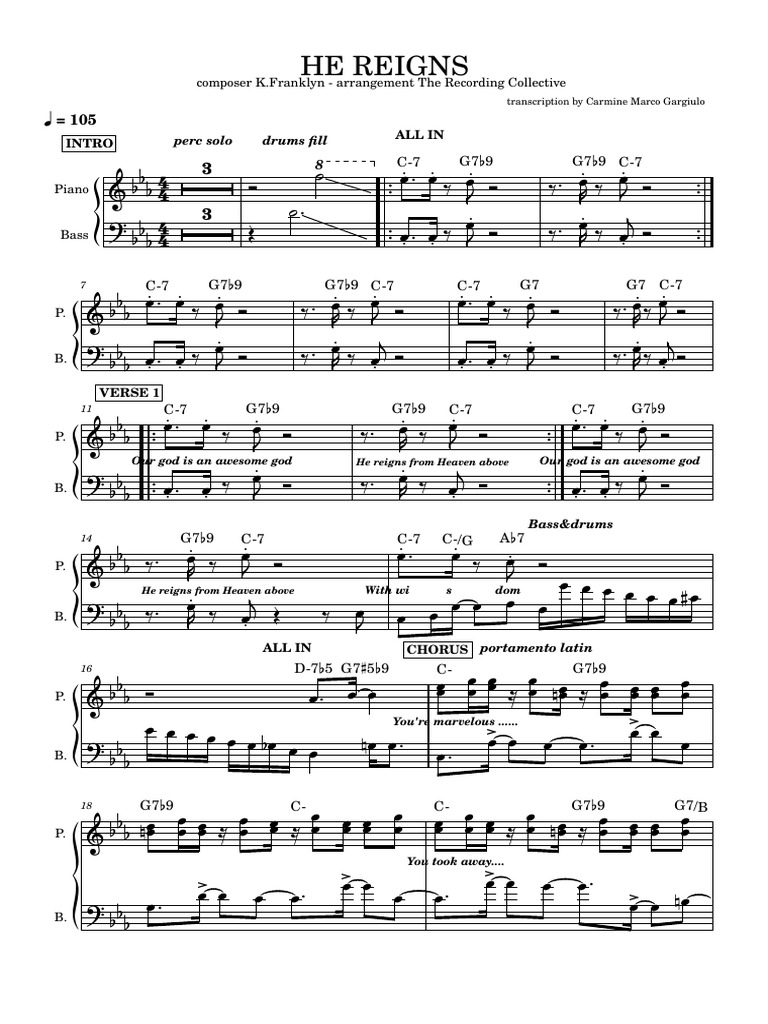 He Reigns: Sheet Music Arrangement | PDF | Musical Compositions ...
