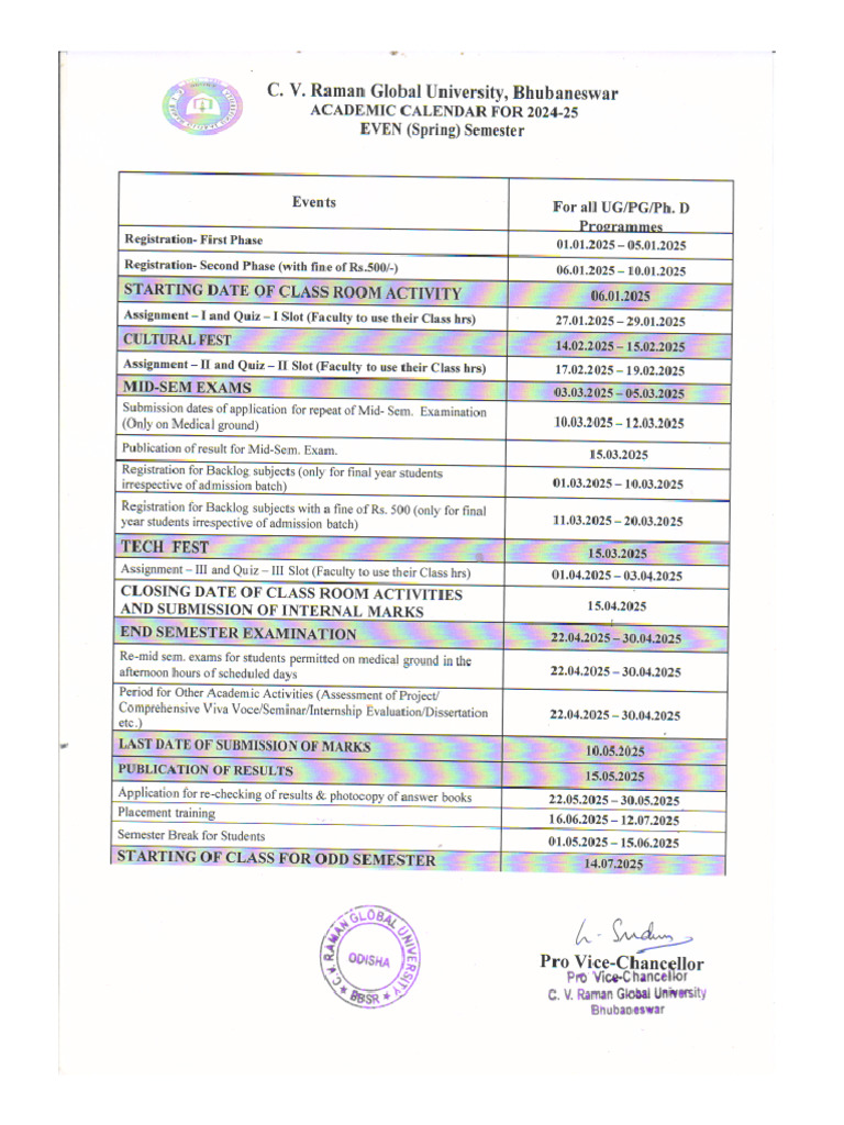 Revised Academic Calendar (Even) | PDF