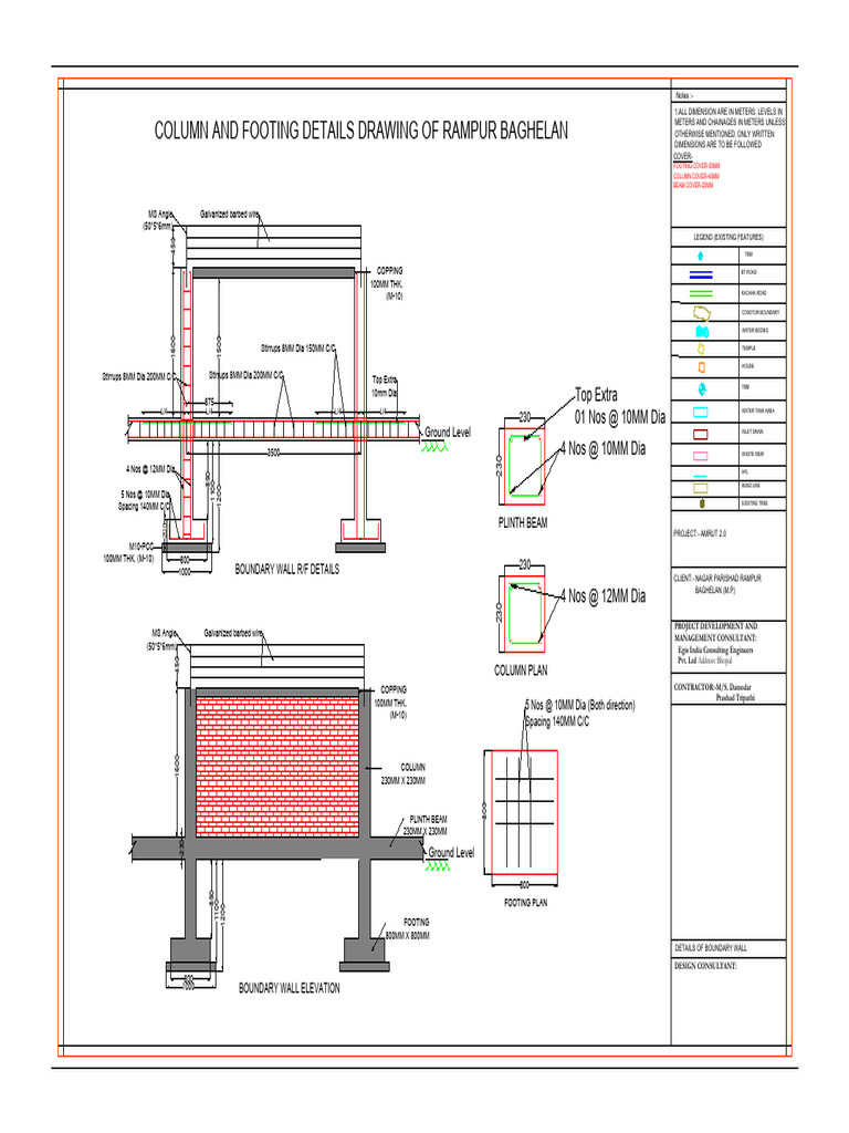 Boundary Wall and Column Details-Rampur Baghelan | PDF