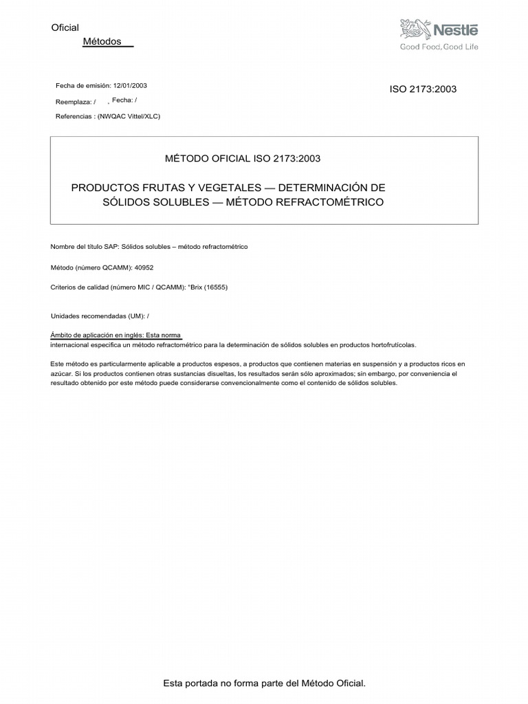 Iso-2173 - 2003 Fruit and Vegetable Products - Determination Brix | PDF | Organización ...