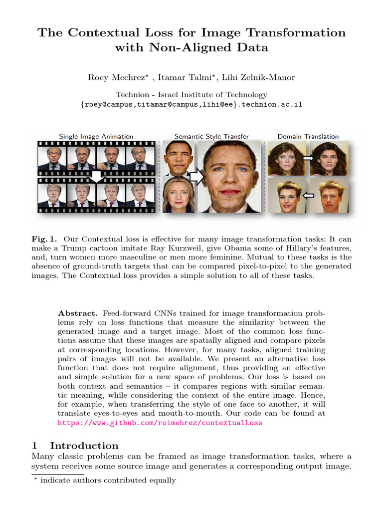 Contextual Loss ECCV 2018 | PDF | Function (Mathematics) | Artificial Intelligence