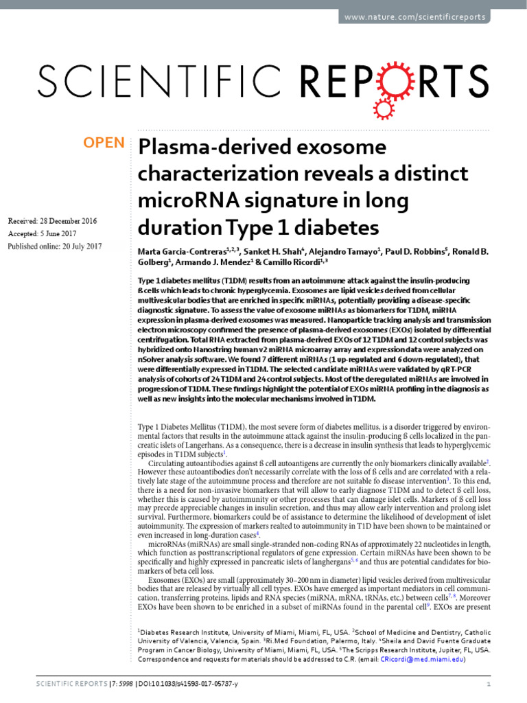 2016. Garcia-Contreras et al. - Plasma-derived exosome characterization reveals a distinct ...