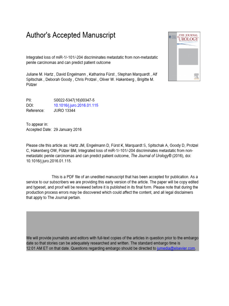 Hartz Et Al. - Integrated Loss of Mir-1 Mir-101 Mir-204 Discriminates ...