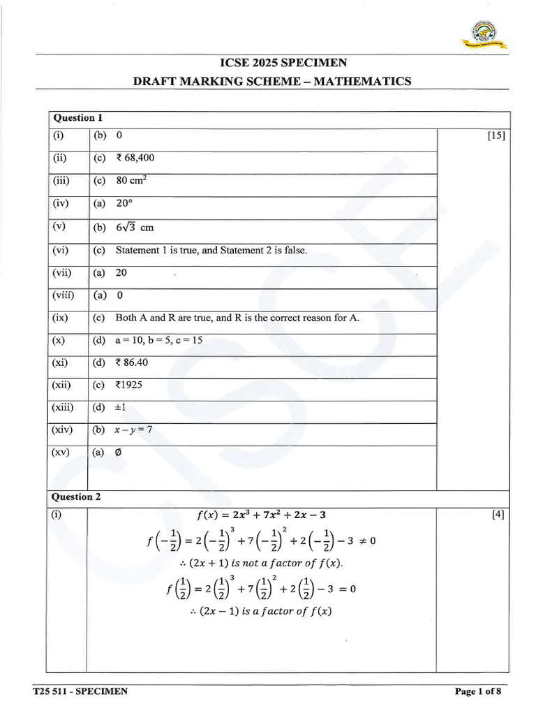 Maths Pre Board Paper Answers.1 (Example) | PDF