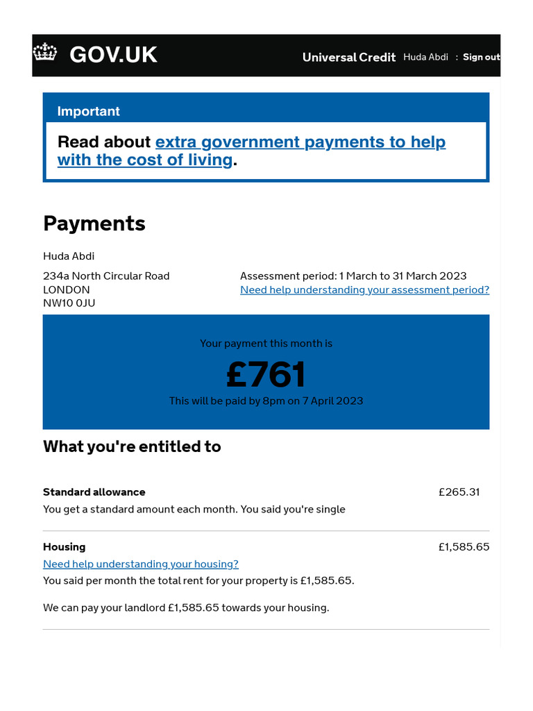 Payments - Universal Credit 15 | PDF | Cost Of Living | Economies