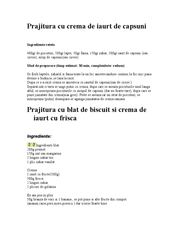 Prajitura Cu Crema de Iaurt de Capsuni | PDF