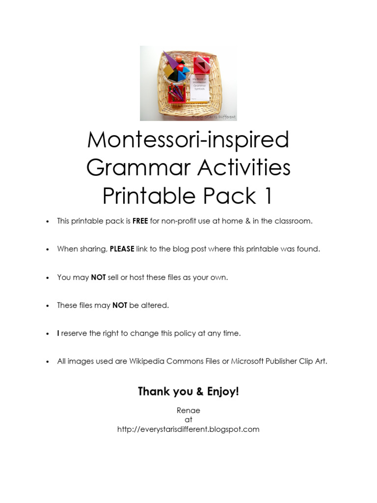 Montessori Grammar Activities Printable Pack 1 | PDF | Noun | Adverb