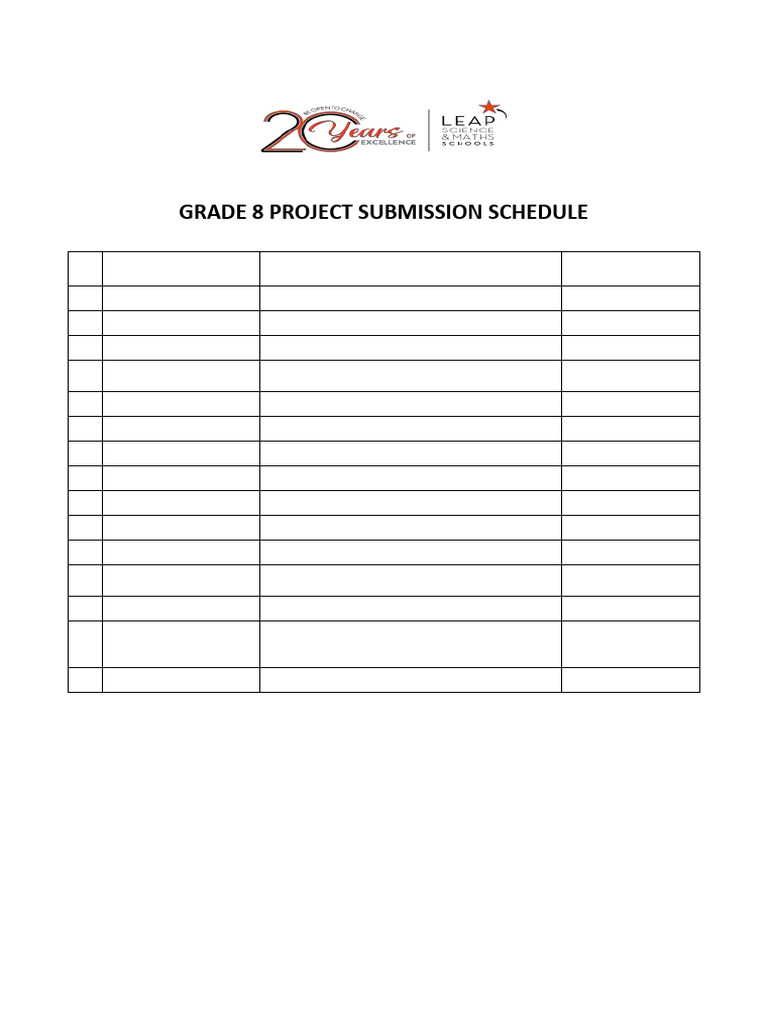 Grade 8 Project Submission Schedule (Final Draft) | PDF