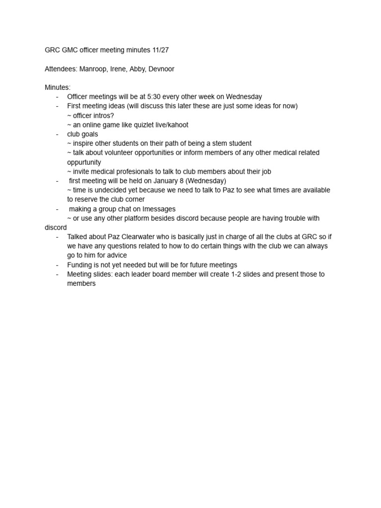 GRC GMC Officer Meeting Minutes 11 - 27 | PDF
