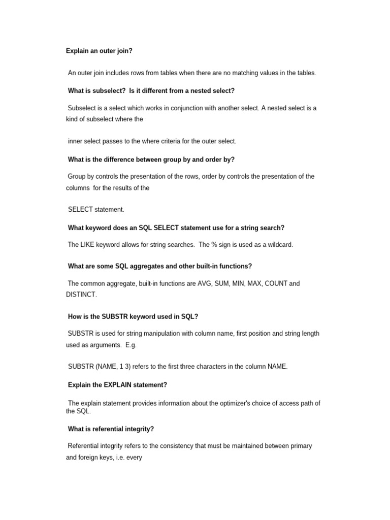 Sql Interview Questions With Answers Pdf Relational Database Database Index