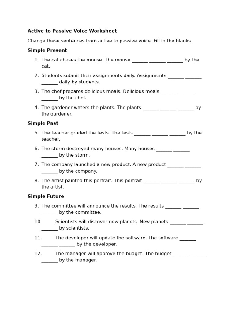 Active To Passive Voice Worksheet | PDF