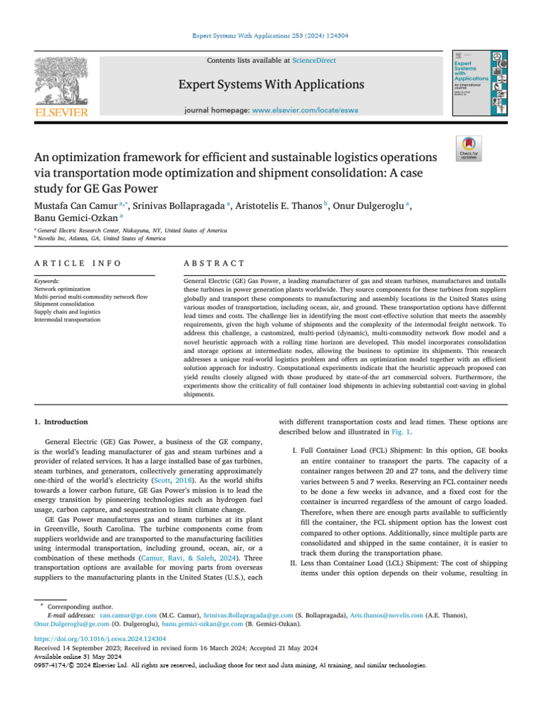 An Optimization Framework For Efficient and Sustainable Logistics ...