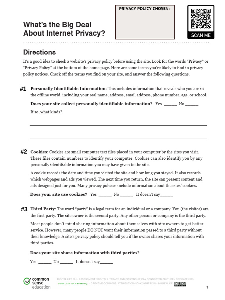 What's The Big Deal About Internet Privacy Worksheet | PDF | Privacy ...