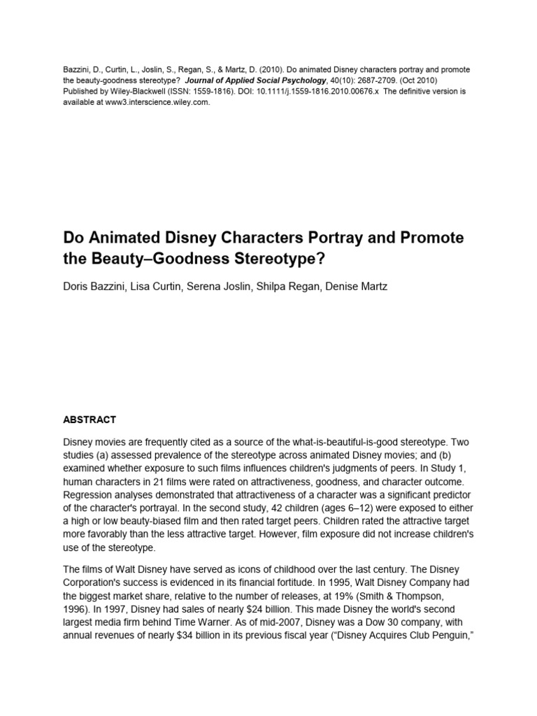 Bazzini Doris 2010 Do Animated Disney Characters Portray | PDF ...