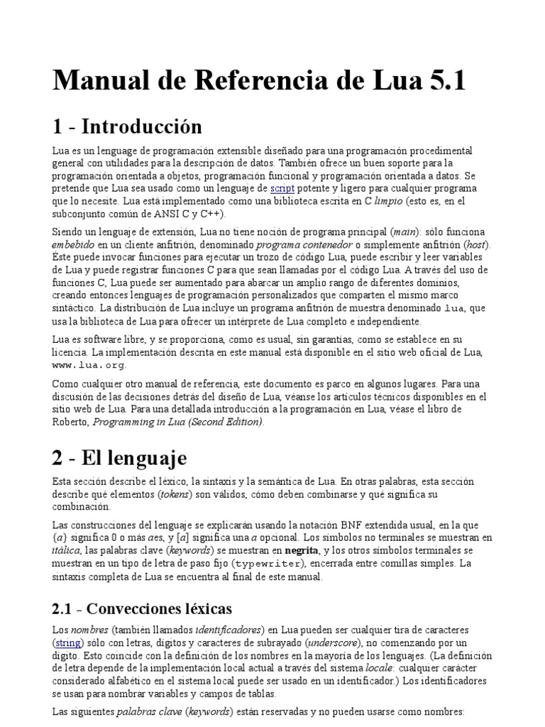 Manual Lua 5.1 | PDF | Lenguaje de programación | Alcance (Informática)