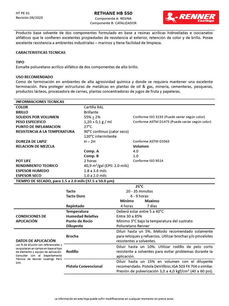 HT - Rethane HB 550 | PDF | Ventilación (Arquitectura) | Laboratorios
