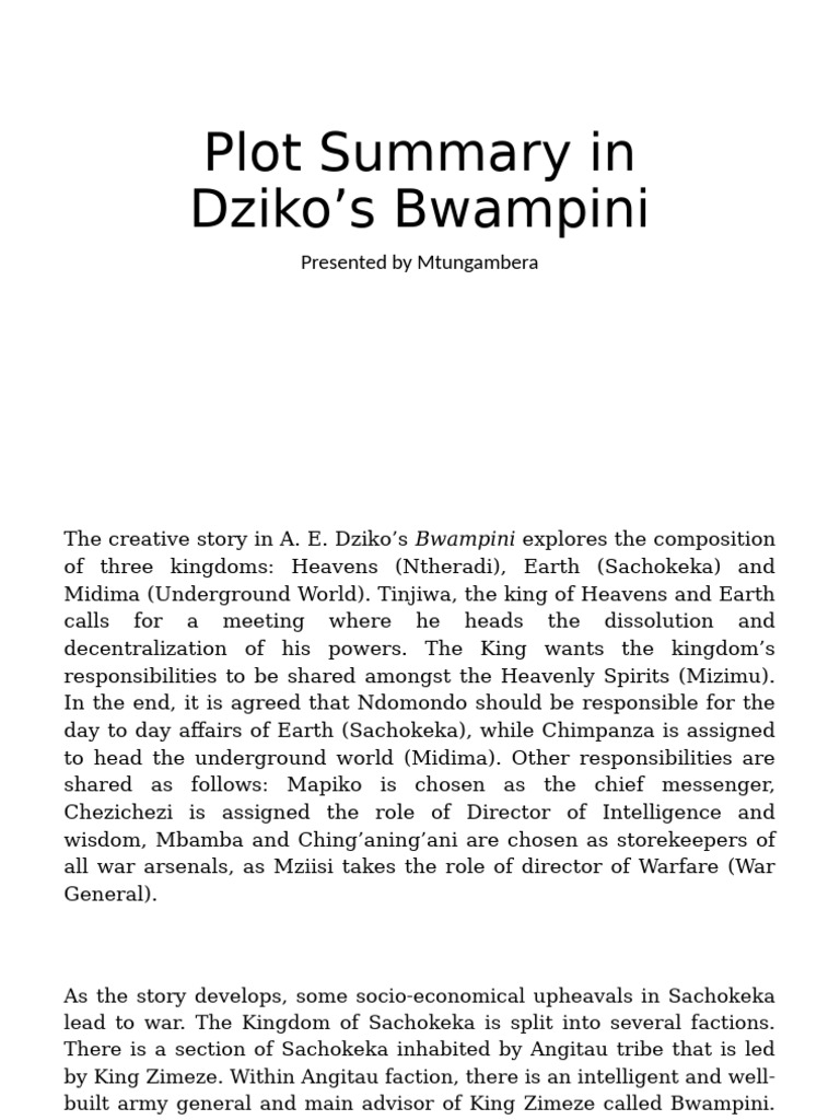 Plot Summary in Dziko's Bwampini | PDF | Trojan War | Helen Of Troy