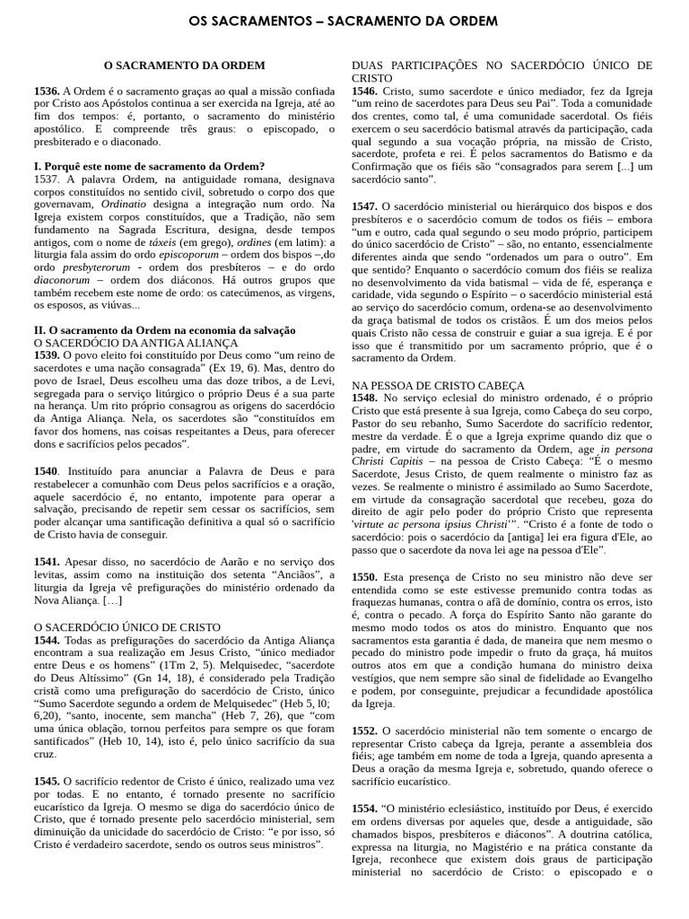 Sacramento da Ordem: Episcopado, Presbiterado e Diaconado | PDF ...