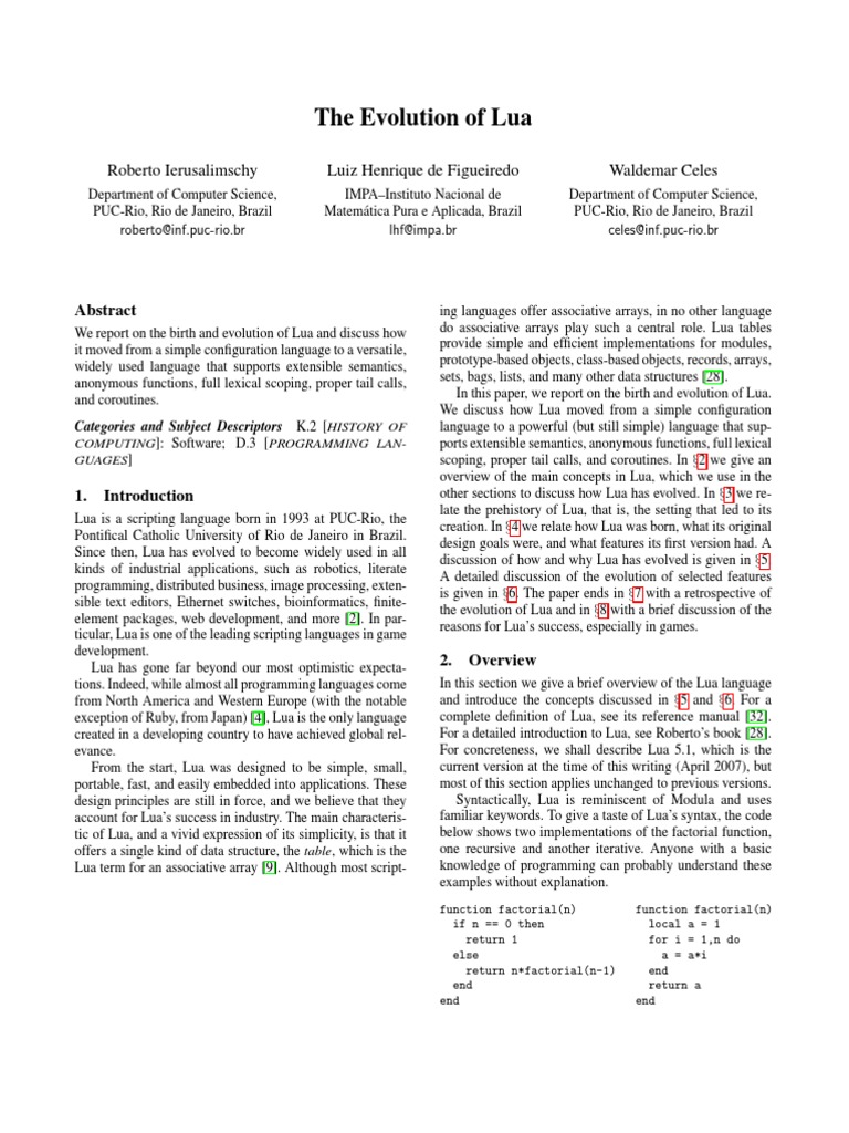 The Evolution of Lua | PDF