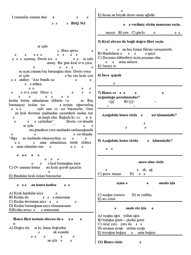 V Sinif Azərbaycan Dili BSQ 1 A Variantı 2024 2025 Paylaşmaq Qadağandır! | PDF