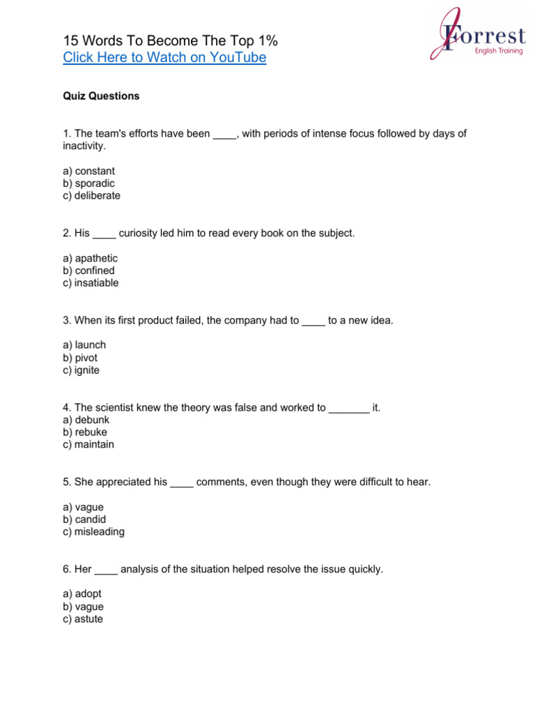 15 Words To Become The Top 1% | PDF | English Language | Linguistics