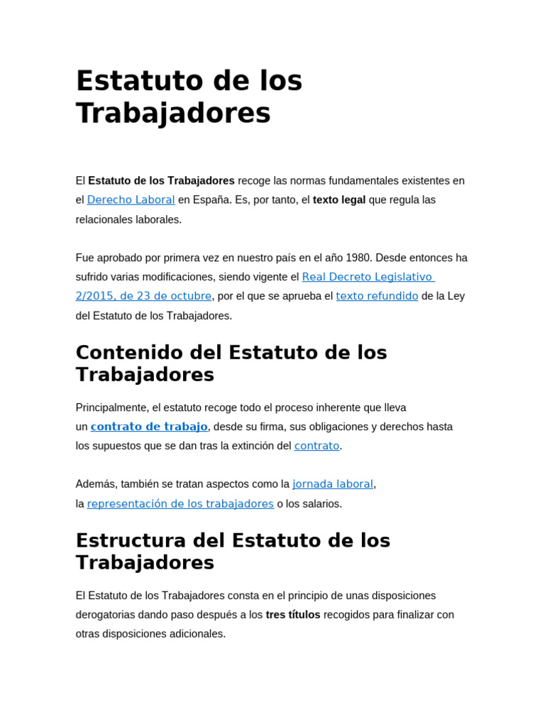 Estatuto de Los Trabajadores | PDF | Derecho laboral | Salario