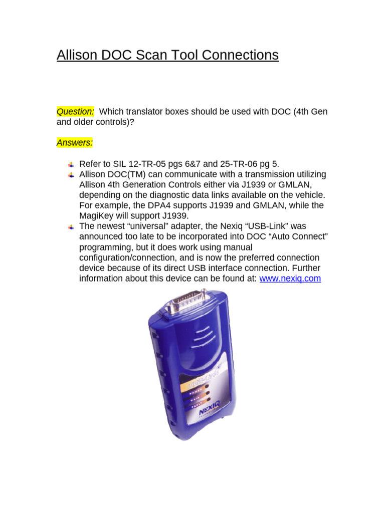 Allison DOC Scan Tool Connections | PDF