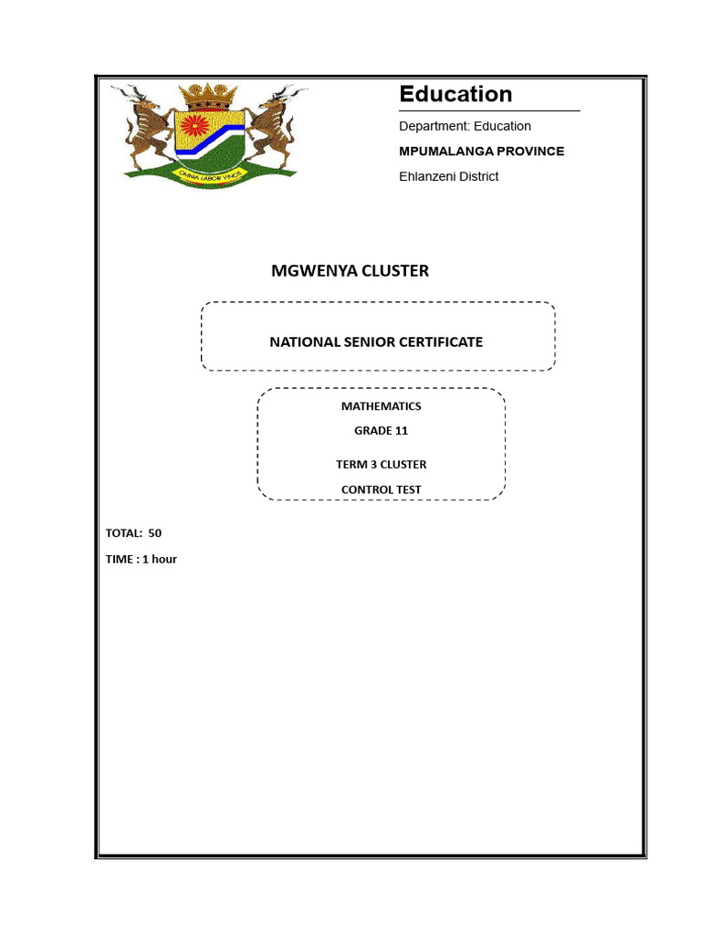 Grade 11 Term 3 Mathematics Test | PDF | Mean